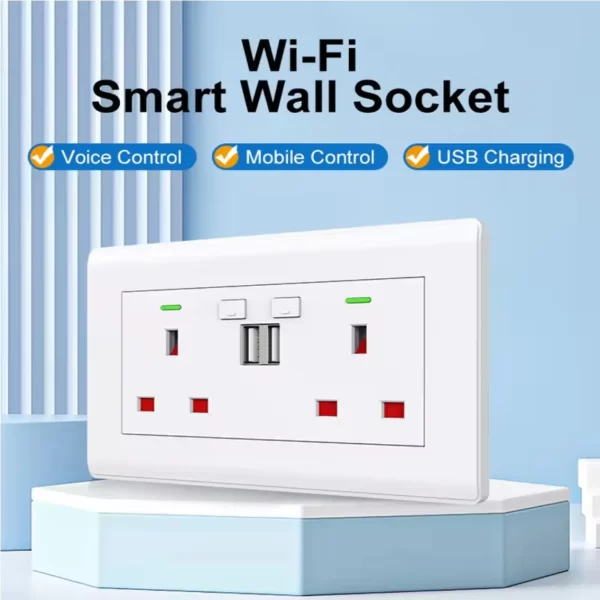 SLS UK WiFi Double Power Socket with USB - SLS Smart